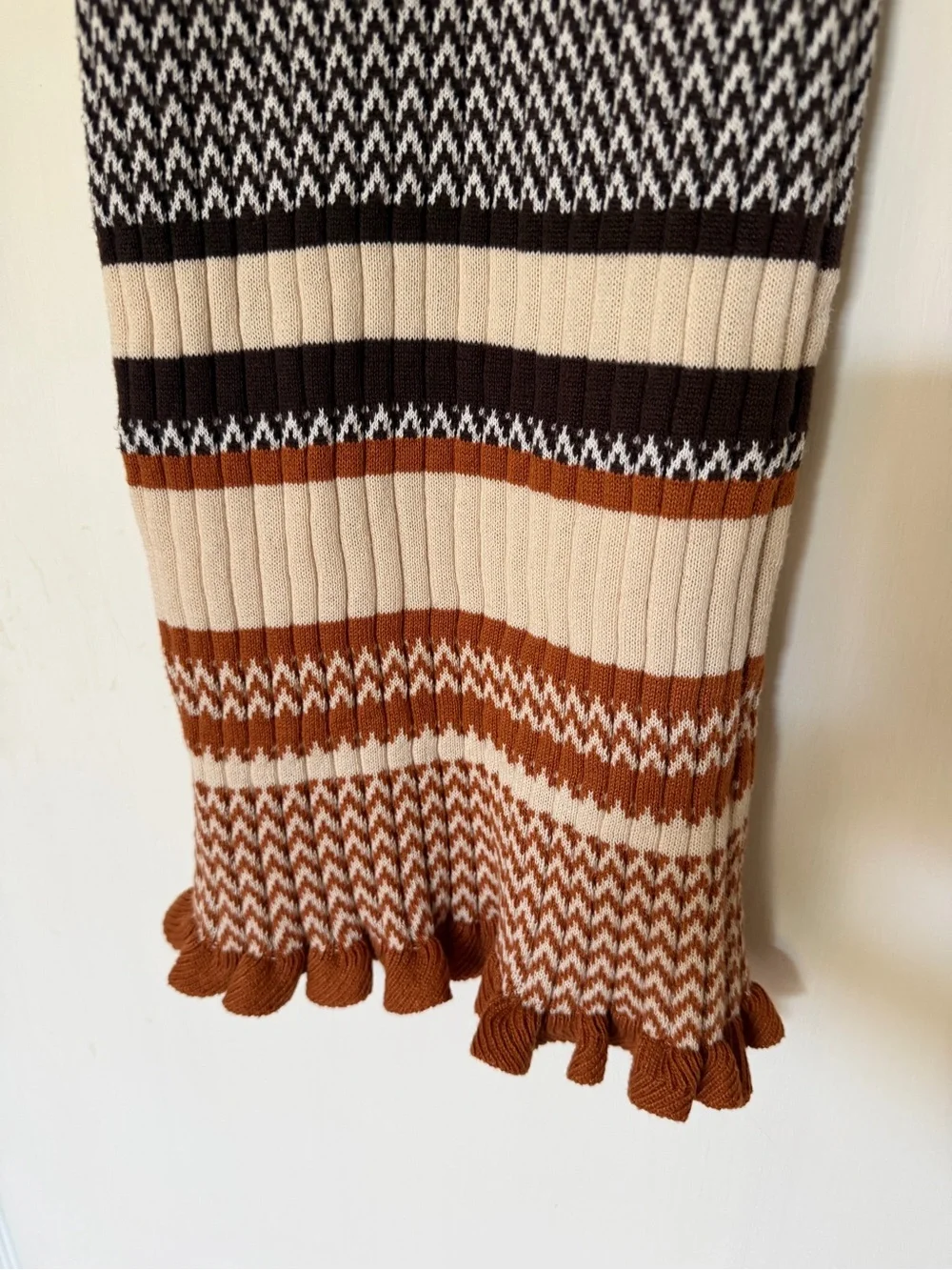 Dresses | Striped Ribbed Knit Midi Dress In Rust Cream Brown Black ...